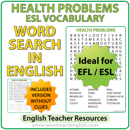 Health Problems In English ESL Word Search Woodward English Health Problems In English ESL Word Search Woodward English